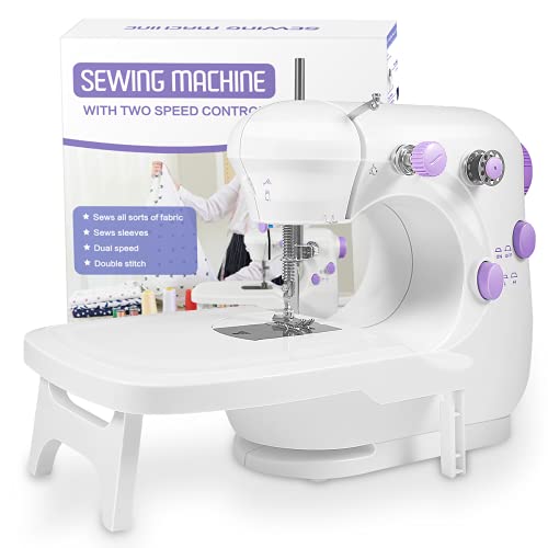 Sewing Machine, Portable Machine with Built-in Stitches, 2-Speed Mini Extension Table, Suitable for Beginners, Best Gift Kids Women Household Space Saver Safe Kit