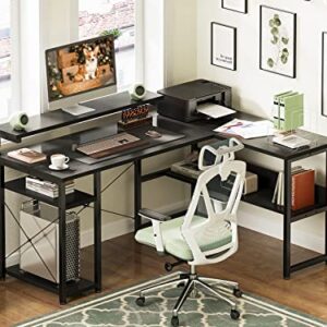 ODK L Shaped Computer Desk, 54" Reversible Corner Computer Desk with Storage Shelves & Monitor Stand, Home Office Desk, Gaming Desk, Writing Desk, Black