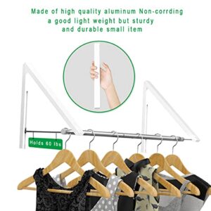 Anjuer Laundry Room Drying Rack Wall Mounted Clothes Hanger Folding Wall Coat Racks Aluminum Home Storage Organiser Space Savers White 2 Rakcs with Rod