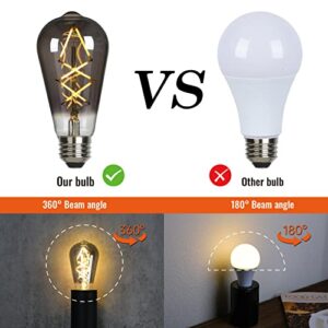 Dimmable LED Edison Light Bulbs, Smoky Grey Vintage Lightbulbs 60 Watt Equivalent 2700K Soft Warm White, ST64 600LM Vanity Light Bulbs With E26 Base for Bathroom, Bedroom, Living Room and Kitchen