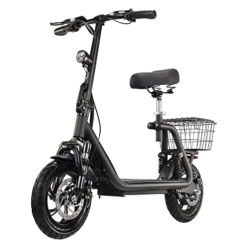 SAY YEAH Adult Electric Scooter with Seat & Carry Basket, New Upgraded 500W 36V Up to 15 Mph- LCD Display-Moped for Adults-Foldable-Oversized Soft Seat-Dual Shock Absorption E-Bike