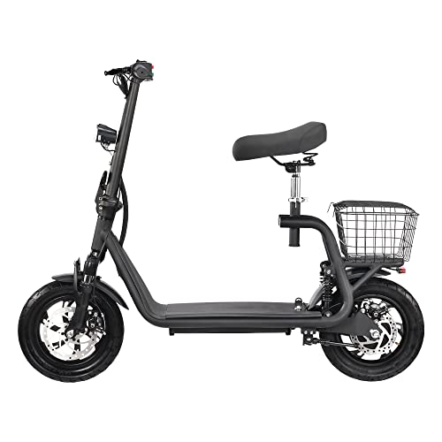 SAY YEAH Adult Electric Scooter with Seat & Carry Basket, New Upgraded 500W 36V Up to 15 Mph- LCD Display-Moped for Adults-Foldable-Oversized Soft Seat-Dual Shock Absorption E-Bike