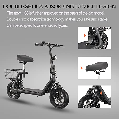 SAY YEAH Adult Electric Scooter with Seat & Carry Basket, New Upgraded 500W 36V Up to 15 Mph- LCD Display-Moped for Adults-Foldable-Oversized Soft Seat-Dual Shock Absorption E-Bike