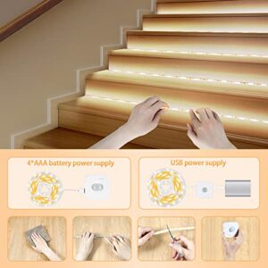 Motion Sensor LED Light Strip with Dual Power Supply and Auto Shut-Off Timer, Night Light, Motion Activated Waterproof LED Strip Light for Kitchen, Cabinet, Bedroom, Shelf, Bed Warm White 3000K