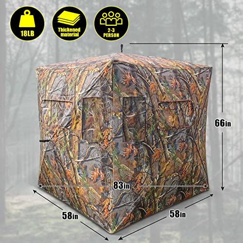 66FIT Hunting Blind 360 Degree See Through 2-3 Person Portable Pop Up Deer Blind for Hunting with Sliding Windows & Carrying Bag Ground Blind for Deer Hunting Turkey Hunting