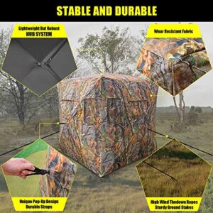 66FIT Hunting Blind 360 Degree See Through 2-3 Person Portable Pop Up Deer Blind for Hunting with Sliding Windows & Carrying Bag Ground Blind for Deer Hunting Turkey Hunting