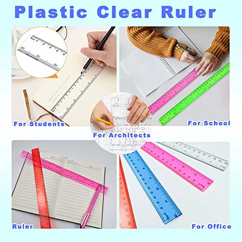 36Pcs Clear Ruler 12 Inch Plastic Rulers Ruler with Inches and Centimeters Rulers Bulk for Classroom for School,Home,Office,Students,Artists,Engineers,Drawing and Drafting