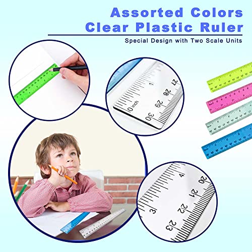 36Pcs Clear Ruler 12 Inch Plastic Rulers Ruler with Inches and Centimeters Rulers Bulk for Classroom for School,Home,Office,Students,Artists,Engineers,Drawing and Drafting