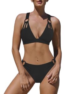 roselychic bikini sets for women two piece swimsuit high waisted cutout bathing suits solid v neck swimwear