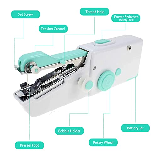 Handheld Sewing Machine Kit for Beginner, Include 8 Pcs 20''x20''/50x50cm Cotton Fabric Sheets for Cushion Pillow, Portable, Easy to Use with Instruction, Family Necessities