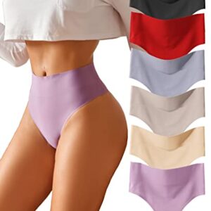 Knowyou High Waisted Thongs for Women Seamless Underwear for Women No Show Sexy Breathable Panties for Laides 6 Pack