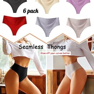 Knowyou High Waisted Thongs for Women Seamless Underwear for Women No Show Sexy Breathable Panties for Laides 6 Pack