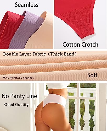 Knowyou High Waisted Thongs for Women Seamless Underwear for Women No Show Sexy Breathable Panties for Laides 6 Pack