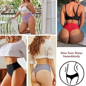 Knowyou High Waisted Thongs for Women Seamless Underwear for Women No Show Sexy Breathable Panties for Laides 6 Pack