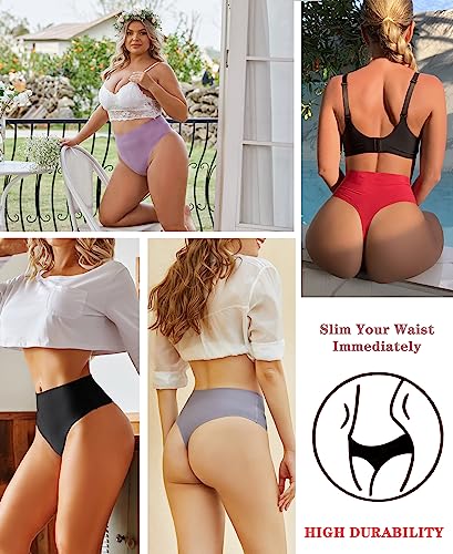 Knowyou High Waisted Thongs for Women Seamless Underwear for Women No Show Sexy Breathable Panties for Laides 6 Pack