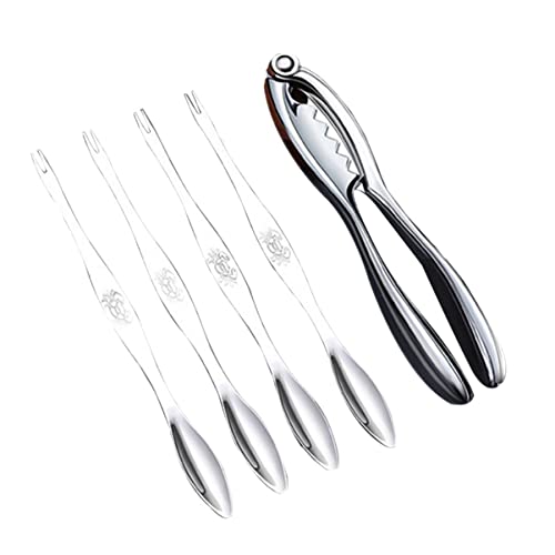 BESTonZON 1 set 5 pcs Crackers Picks Lobster Opener Nut Stainless for Forks Hard Silver Kit Crayfish Eating Shrimp Shell Peel Clamps Tools Seafood Accessories Nutcrackers Claw of and Crab,