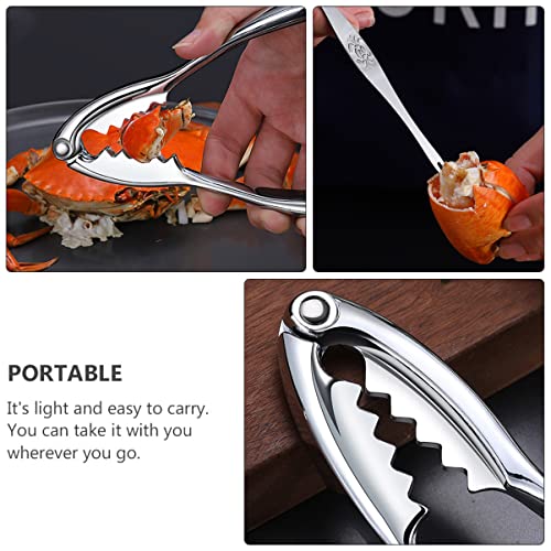 BESTonZON 1 set 5 pcs Crackers Picks Lobster Opener Nut Stainless for Forks Hard Silver Kit Crayfish Eating Shrimp Shell Peel Clamps Tools Seafood Accessories Nutcrackers Claw of and Crab,