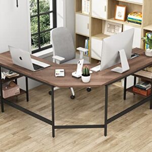 Yongchuang L Shaped Desk with Storage, Large Home Office L-Shaped Computer Desk with Shelves Reversible Corner Desk 69" Writing Table Workstation Industrial Study Desk Brown Wood Top