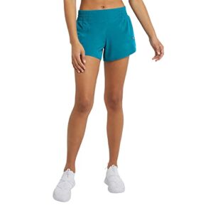 champion, absolute, moisture wicking, lightweight sport shorts for women, 4", rockin teal, small