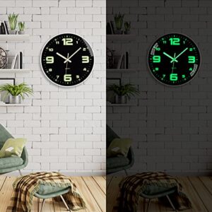 NESIFEE 12 Inch Glow in The Dark Wall Clock,Night Light Wall Clock,Silent Non-Ticking, Battery Operated Wall Clocks for Living Room Kitchen Office Bedroom