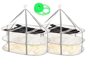 autodeco 2 pack 3-tier folding mesh clothes hanging dryer, sweater drying rack, large laundry drying rack, lay fold flat dry hanger, mesh clothes hanging dryer - xl(3tier)+xl(3tier)