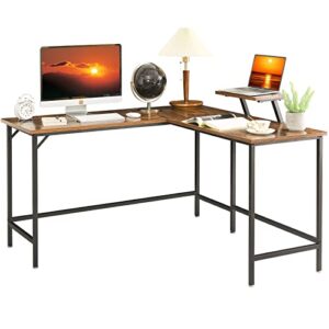 YMYNY L Shaped Computer Desk, Industrial Corner Table for Home Office, PC Laptop Workstation, Study Writing Gaming Table with Monitor Stand, Easy to Assemble, Rustic Brown, UHTMJ052H