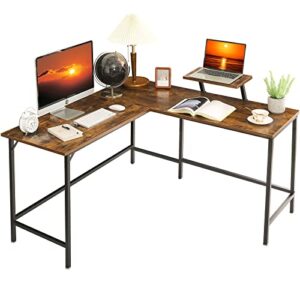 YMYNY L Shaped Computer Desk, Industrial Corner Table for Home Office, PC Laptop Workstation, Study Writing Gaming Table with Monitor Stand, Easy to Assemble, Rustic Brown, UHTMJ052H