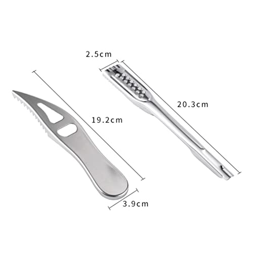 BESTonZON 3 Sets Scaler Skin Manual Scale Cleaner Peeler Flat Bottle Scraper Prong+Flat Knives Opener Tool Kitchen Seafood Faster Removing Prong Steel Fishs Remover Fish Accessories Easier