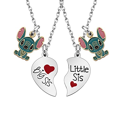 Stitch Sister Gifts for Girls Necklace Matching Big Sister Little Sister Jewelry for Twin Sister Best Friend Stitch Lover Gifts (Big Little sister)