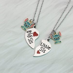 Stitch Sister Gifts for Girls Necklace Matching Big Sister Little Sister Jewelry for Twin Sister Best Friend Stitch Lover Gifts (Big Little sister)