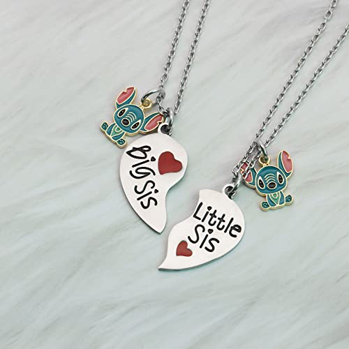 Stitch Sister Gifts for Girls Necklace Matching Big Sister Little Sister Jewelry for Twin Sister Best Friend Stitch Lover Gifts (Big Little sister)