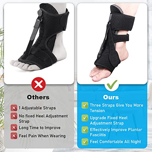 KASCLINO Plantar Fasciitis Night Splint, 3 Adjustable Straps Foot Brace for Ankle Heel Arch Pain Relief Associated for Women Men, Stronger Fixed, Foot-Drop Flat-Foot, Day&Night