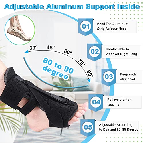 KASCLINO Plantar Fasciitis Night Splint, 3 Adjustable Straps Foot Brace for Ankle Heel Arch Pain Relief Associated for Women Men, Stronger Fixed, Foot-Drop Flat-Foot, Day&Night