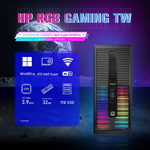 HP RGB Gaming PC Desktop Computer - Intel Quad I7-4770 up to 3.9GHz, GeForce GTX 1660 Super 6G, 32GB Memory, 1TB SSD, RGB Keyboard & Mouse, WiFi & Bluetooth 5.0, Win 10 Pro (Renewed)