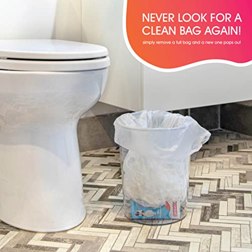 Popbins- Remove One Bag Another One Pops Right In - Clear 4 Gallon Trash Bag - 90 Count Easily Accessible Small Garbage Bags For Bathroom Trash Can And Mini Office Bins- With Patented Design