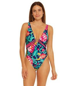 trina turk women's standard india garden plunge neck, multi