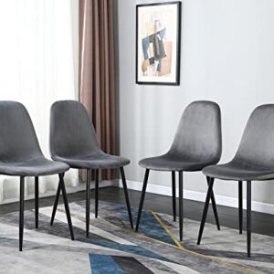 Round Dining Table Set for 4 - Circle Glass Dining Room Table Set,5 Piece Black Dining Set with Velvet Dining Chairs - Modern Kitchen Table and Chairs for Dining Room,Dinette or Small Space,Deep Grey