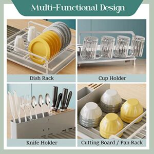 ACMETOP Dish Drying Rack, Extendable Dish Racks for Kitchen Counter, Anti-Rust Dish Drainer with Cutlery and Cup Holders, Drainage, Dishwasher Rack for Dishes, Knives, Spoons, and Forks