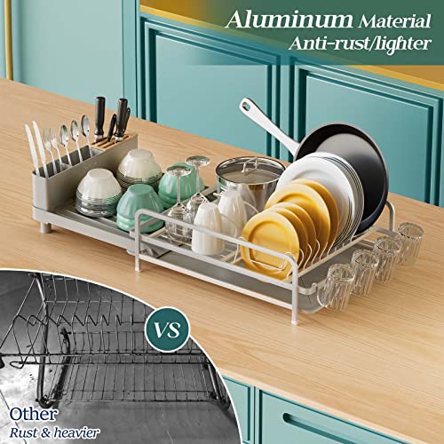 ACMETOP Dish Drying Rack, Extendable Dish Racks for Kitchen Counter, Anti-Rust Dish Drainer with Cutlery and Cup Holders, Drainage, Dishwasher Rack for Dishes, Knives, Spoons, and Forks