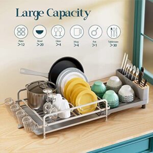 ACMETOP Dish Drying Rack, Extendable Dish Racks for Kitchen Counter, Anti-Rust Dish Drainer with Cutlery and Cup Holders, Drainage, Dishwasher Rack for Dishes, Knives, Spoons, and Forks