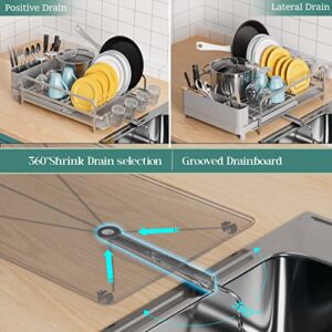 ACMETOP Dish Drying Rack, Extendable Dish Racks for Kitchen Counter, Anti-Rust Dish Drainer with Cutlery and Cup Holders, Drainage, Dishwasher Rack for Dishes, Knives, Spoons, and Forks