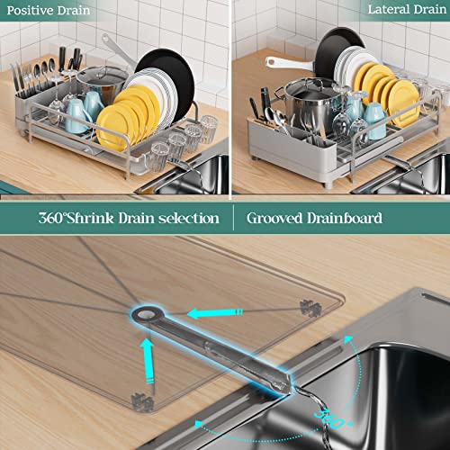 ACMETOP Dish Drying Rack, Extendable Dish Racks for Kitchen Counter, Anti-Rust Dish Drainer with Cutlery and Cup Holders, Drainage, Dishwasher Rack for Dishes, Knives, Spoons, and Forks