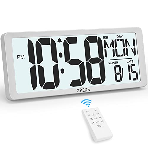 XREXS Large Digital Wall Clock with Backlight, 14.17 Inch Large Display Wall Clock with Remote Control, Count Up & Down Timer, Battery Operated Digital Wall Clock with Temperature, Date&Week for Home