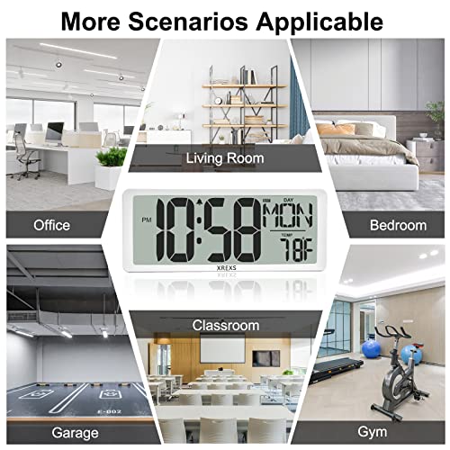 XREXS Large Digital Wall Clock with Backlight, 14.17 Inch Large Display Wall Clock with Remote Control, Count Up & Down Timer, Battery Operated Digital Wall Clock with Temperature, Date&Week for Home