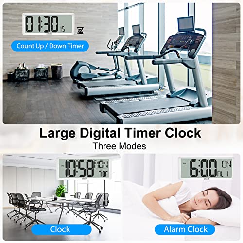 XREXS Large Digital Wall Clock with Backlight, 14.17 Inch Large Display Wall Clock with Remote Control, Count Up & Down Timer, Battery Operated Digital Wall Clock with Temperature, Date&Week for Home