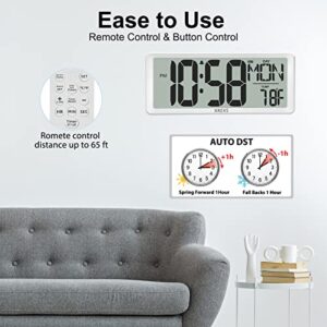 XREXS Large Digital Wall Clock with Backlight, 14.17 Inch Large Display Wall Clock with Remote Control, Count Up & Down Timer, Battery Operated Digital Wall Clock with Temperature, Date&Week for Home