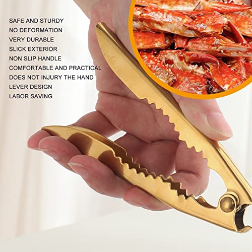 ZJchao Crab Cracker, Stainless Steel Gold Seafood Tools Non Slip Robust Crab Lobster Crackers Nutcracker Chestnut Walnut Opener Clip for Home Kitchen Hotel Seafood