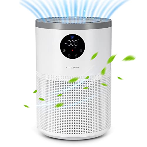 BLITZHOME Air Purifiers for Home, True H13 HEPA Filter, Air Cleaner Filter, Hands-free Voice Command,Pet hair，Cleans Spaces up to 1200 Ft, 360°Air Intake to remove 99.9% of Pet Allergies,Dust,Dander