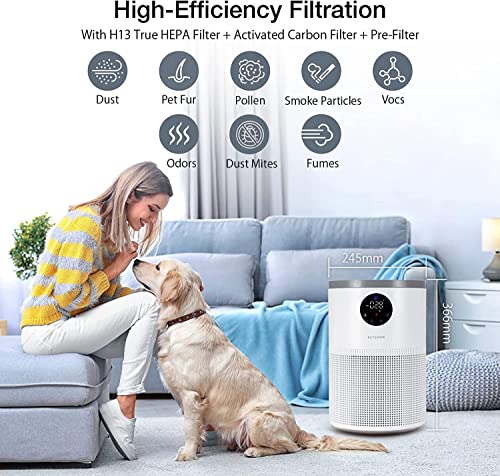 BLITZHOME Air Purifiers for Home, True H13 HEPA Filter, Air Cleaner Filter, Hands-free Voice Command,Pet hair，Cleans Spaces up to 1200 Ft, 360°Air Intake to remove 99.9% of Pet Allergies,Dust,Dander