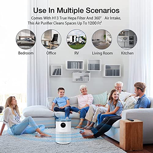 BLITZHOME Air Purifiers for Home, True H13 HEPA Filter, Air Cleaner Filter, Hands-free Voice Command,Pet hair，Cleans Spaces up to 1200 Ft, 360°Air Intake to remove 99.9% of Pet Allergies,Dust,Dander